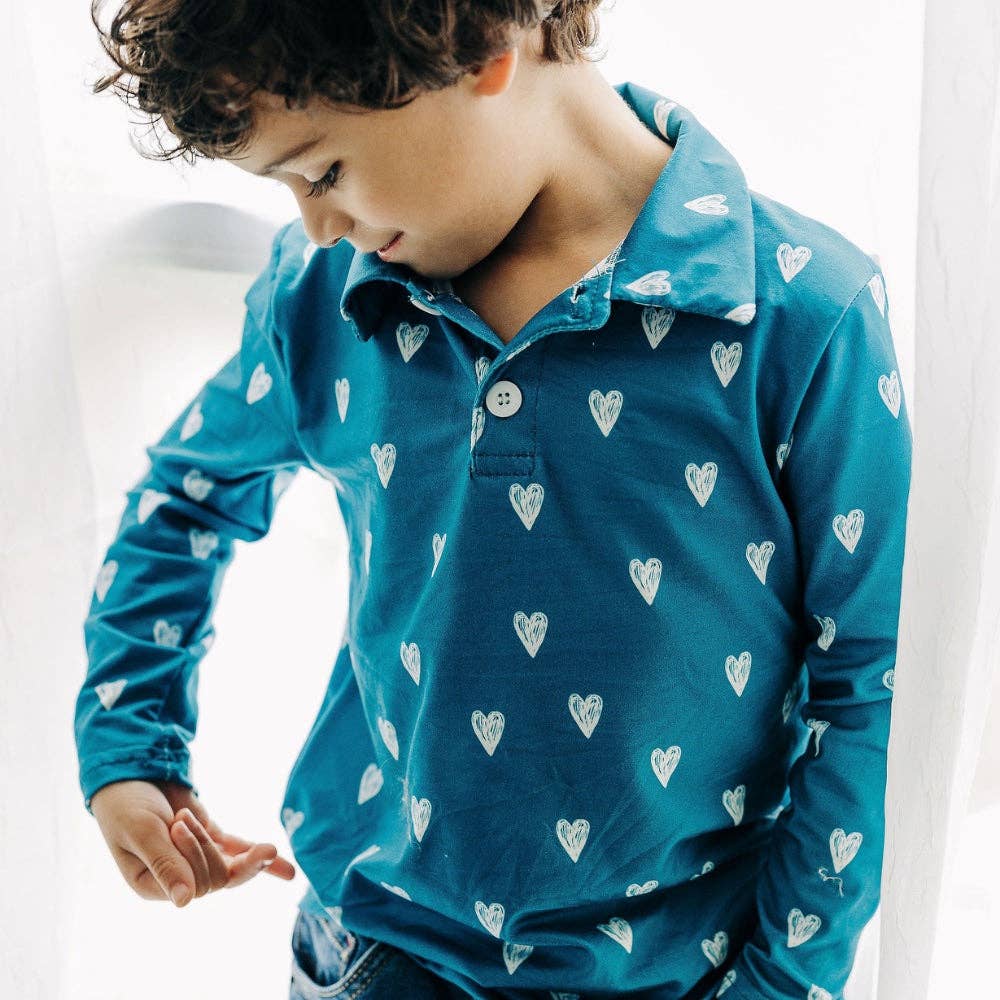 Boys Long Sleeve Navy Valentines Polo Shirt – Cotton Belles Boutique & Co